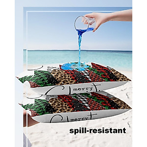 Edwiinsa Outdoor Pillow Covers Waterproof, Christmas All Weather Cushion Case Set of 2, Xmas Tree Leopard Check Winter Snowflake Lumbar Pillowcase for Sofa Couch Bed Decor Patio Furniture 20"x12"