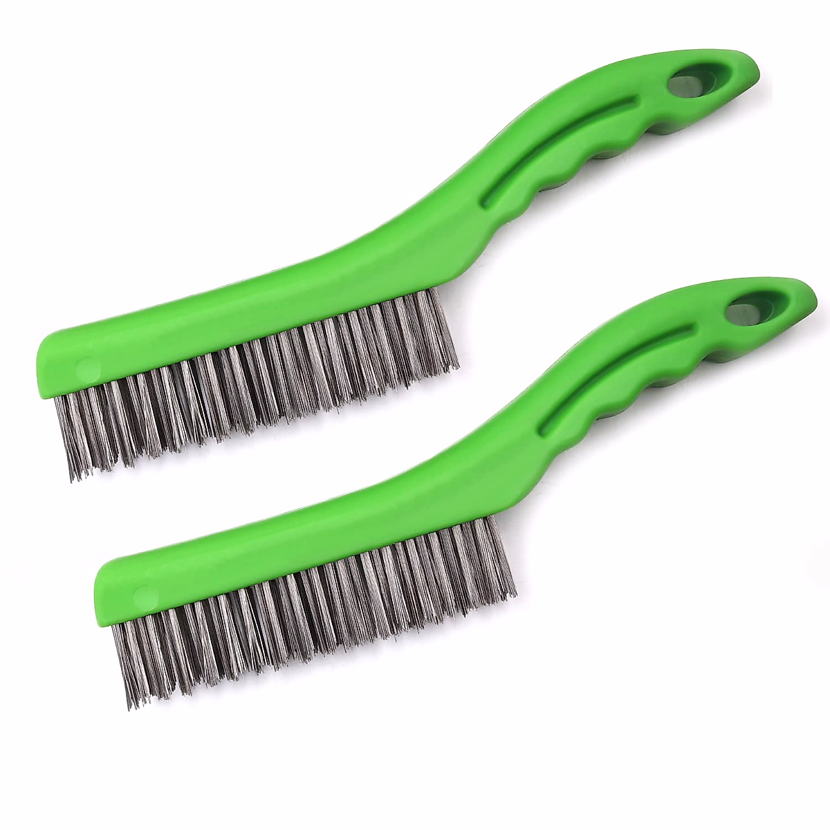 Wire Brush Set Stainless Steel Wire 10 Inch with Plastic Handle Descaling Welding Dust Bending Hand Tool, Teel Brush Rust Remover for Metal, Cleaning Welding Slag Rust Scrubber Brushes 2 PCS by MAXMAN