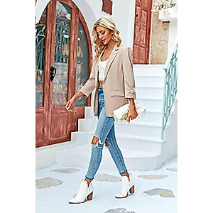 Womens Casual Blazers Open Front 3/4 Ruffle Sleeve Business Office Jacket Blazer Khaki Medium