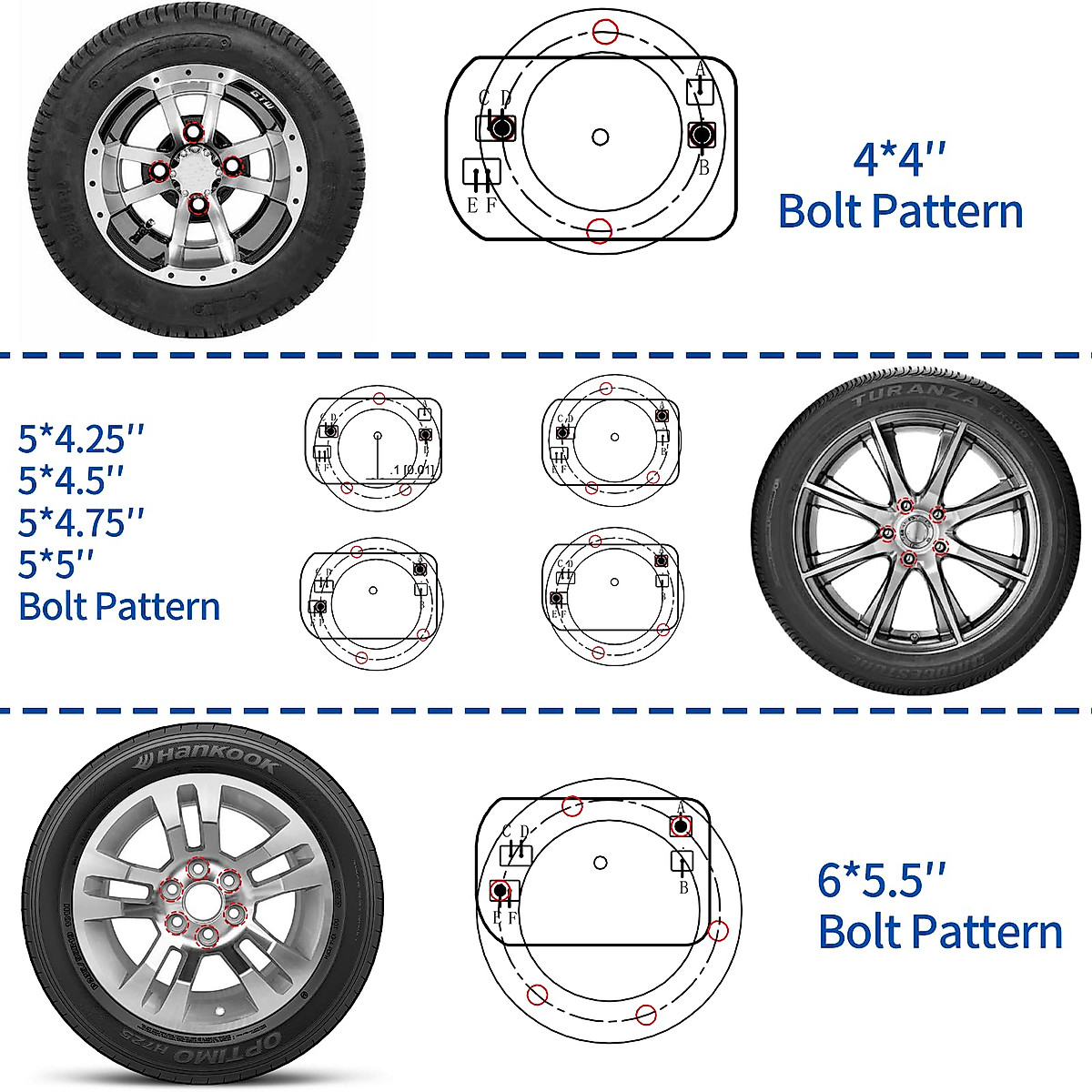 Spare Tire Carrier,Spare Tire Mount for Trailer,Heavy Duty Holds up to 160 Lbs,Fits 4 & 5 & 6 Lugs Trailer Wheels on 4", 4.5'', 4.75'', 5'' and 5.5'' Bolt Patterns