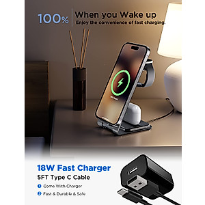 Lemoworld 15W Wireless Charger iPhone Fast Charging, 3 in 1 Wireless for Apple Charging Station Multiple Device [Metal] iPhone Charging Station for iPhone 15/14/13/12/11/Pro/Max/Apple Watch/Airpods