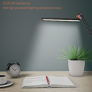paugeory LED Lamp, LED Swing Arm Lamp with Jig, 3 Color Modes, Level 8 Dimmer Eye Protection Lamp, for Home Office, Study, Reading, Dorm, Studio, with USB Adapter (Black and Gold)