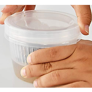 HOME-X Clear Plastic Storage Container with Removable Strainer and Lid, Small Food Storage Container, 1-Cup Capacity, 4 ½” L x 3 ½” W x 3 ¼” H, Opaque