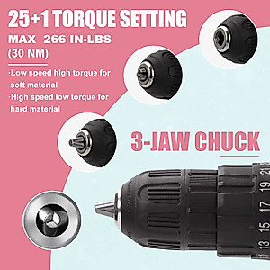 COMOWARE Cordless Drill Set, 20V Power Drill, Pink Drill Set for Women, 1 Battery & Charger, 3/8" Keyless Chuck, 2 Variable Speed, 266 In-lb Torque, 25+1 Position, with Pink Storage Bag