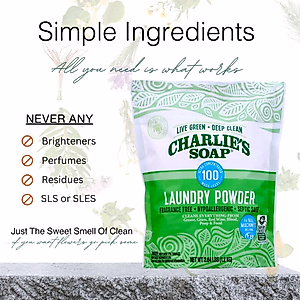 Charlie's Soap Laundry Powder (100 Loads, 2 Pack) Hypoallergenic Deep Cleaning Washing Detergent – Eco-Friendly, Safe, and Effective