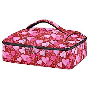 Kcldeci Insulated Thermal Food Carrier Insulated Casserole Carrier for Hot or Cold Food,Red Heart Valentin's Day Insulated Tote Bag for Potluck Cookouts Parties Picnic,Lasagna Lugger