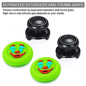 Playrealm FPS Thumbstick Extender & Texture Rubber Silicone Grip Cover 2 Sets for PS5 & PS4 Controller (Joker Green)