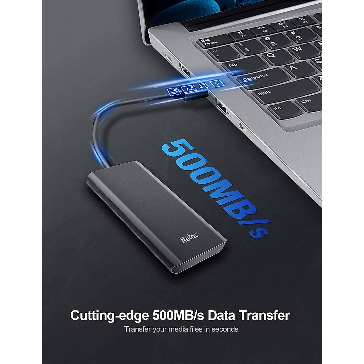Netac External SSD Drive, SATA SSD Portable SSD 1TB for Type-C, Up to 500MB/s, USB 3.2 Gen2 10Gbps External Solid Hard Drive