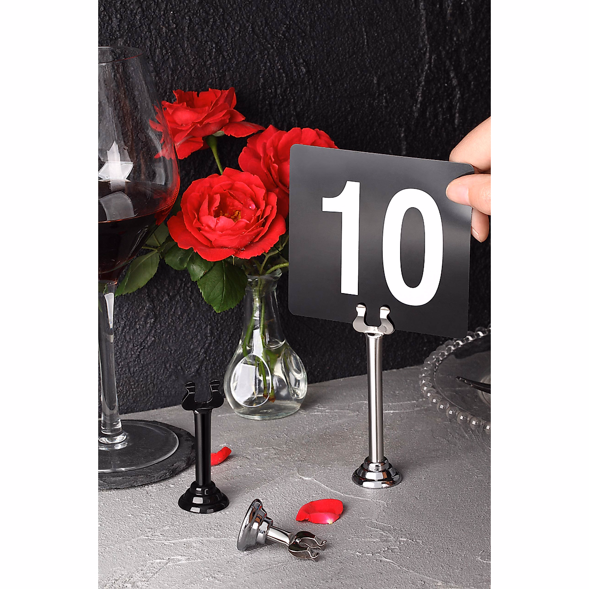 New Star Foodservice 532244 Triton/Ring-Clip Number Holder/Number Stand/Place Card Holder, Set of 12, 1.5-Inch, Black