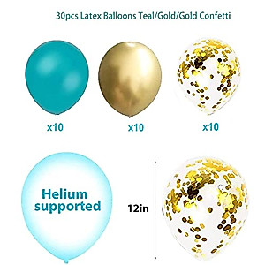 Teal Gold Balloons for Teal Turquoise Gold Birthday Decorations for Women of 30pcs Teal Gold Bridal Shower Decorations/Teal Gold Wedding Decorations/Gold Confetti Balloons
