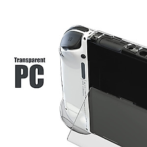 Switch OLED Protective Case, Switch OLED Hard Shell Case with Tempered Glass Screen Protector and 4 Thumb Grips