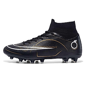 WILTENA Womens Soccer Cleats Shoes Football Boots Girls Training Turf Mens Sports Boys Sneakers Black Size 10w/8.5m