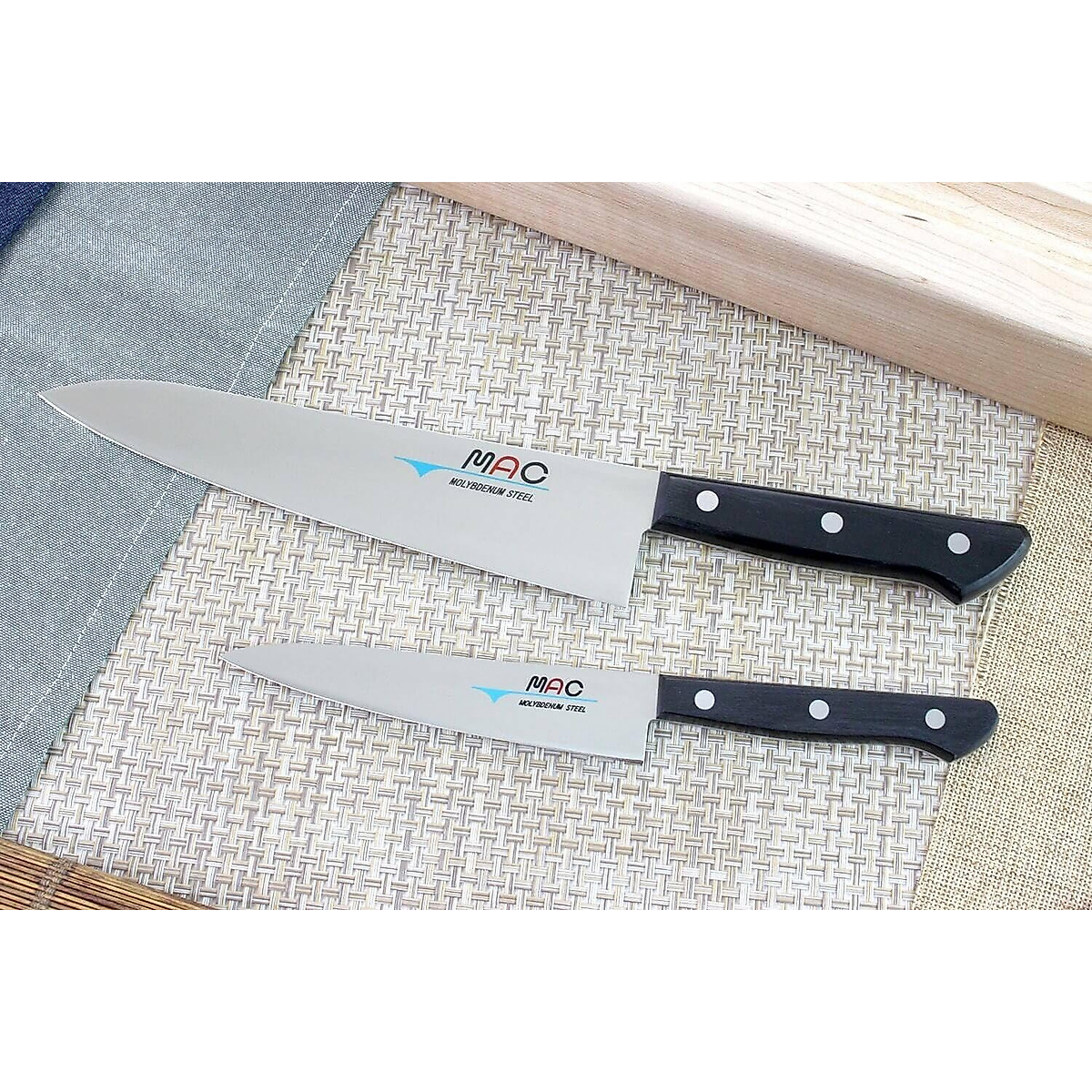 MAC Knife Chef series 2-piece starter knife set H-30, HB-85 Chef series 8.5" Gyutou-style Chef's knife and HB-55 Chef series 5.5" Utility knife, handcrafted in Seki, Japan