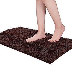 EGYPHY Bathroom Rugs Chenille Bath Mat Extra Soft and Absorbent Bath Rugs Non-Slip Shaggy Mats for Shower, Bathtub, Kitchen, Machine Washable Rug Pad Plush Microfiber Carpet 17x24 Inches Coffee