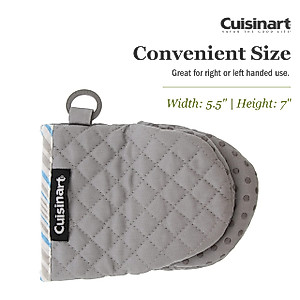 Cuisinart Quilted Mini Oven Mitts with Silicone Grip, Drizzle Grey, 2pk - Durable, Heat Resistant Oven Gloves with Thick Quilted Lining to Protect Your Hands from Hot Surfaces, 5.5" x 7.5"