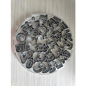 Mini Alphabet Number Cookie Cutters Sets of 37 Pieces Letter Mold Tools for Fondant Biscuit,Cake,Fruit,Vegetables,or Dough Stainless Steel