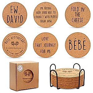 Cork Coasters for Coffee Table - 6 Pcs Funny Coasters for Adults Bar Coasters for Drinks Ideal for Birthday Wedding Gift Ideas for Schitts Creek Fans - New Home Beer Coasters for Drinks Absorbent Cork