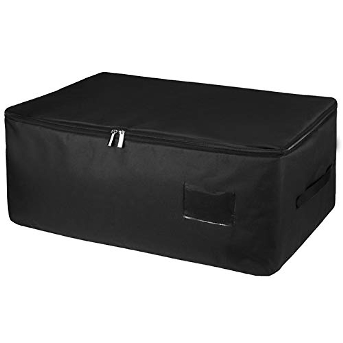 IHOMAGIC Under-bed Storage Bag, Zippered Storage Organizer with Side Handles, Moisture Proof Large Under Bed Clothes Storage Bag with Clear Pocket to Insert Label, for Bedroom Closet (Black 49L, S)