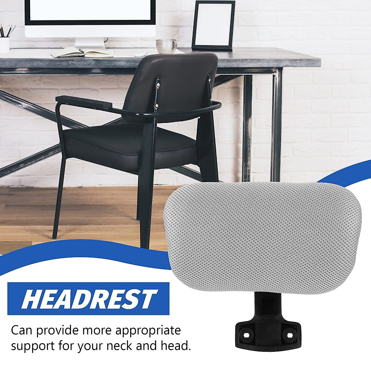 NUOBESTY Head Rest Office Chair Cushion Adjustable Mesh Headrest Attachment Universal Neck Support Cushion for Office Chair(Grey-2.6)