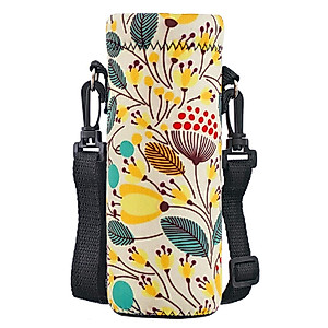 AORTDES Water-Bottle Sling-Case bag Carrier Holder - 750ML/24oz Neoprene Water Bottle Sleeve Strap Cooler Cover Pouch for Men Women Travel Camping Walking Hiking Running(Leaves)