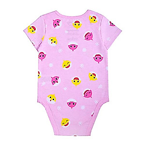 Nickelodeon Baby Shark Girls’ 3 Pack Short Sleeve Bodysuit for Newborn and Infant – Pink/Grey