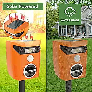 Careland Ultrasonic Deer Repellent Solar Animal Repeller Outdoor Cat Repellent Motion Activated with LED Flashing Light,Keep Animals Deer Raccoon Foxes Dogs Away from Lawn and Garden