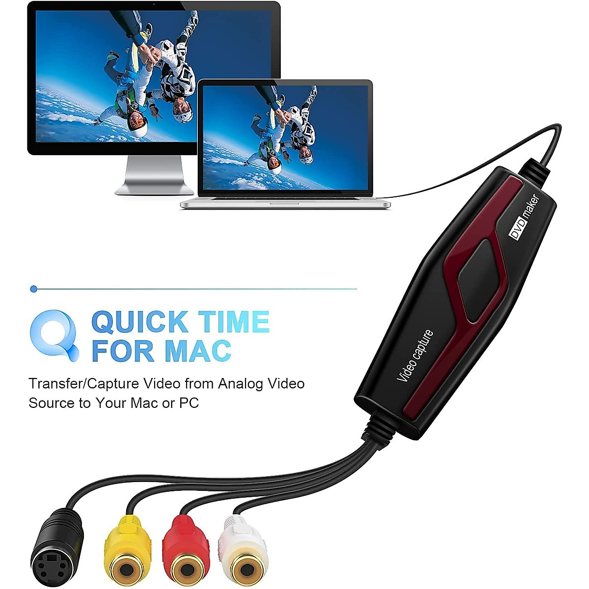 VHS to Digital Converter,Video Capture Card Device,VHS VCR Hi8 Mini DV to Mac Digital Converter,RCA to USB Video Converter for PC TV Tape Player Camcorder,MAC Windows Vista Compatible