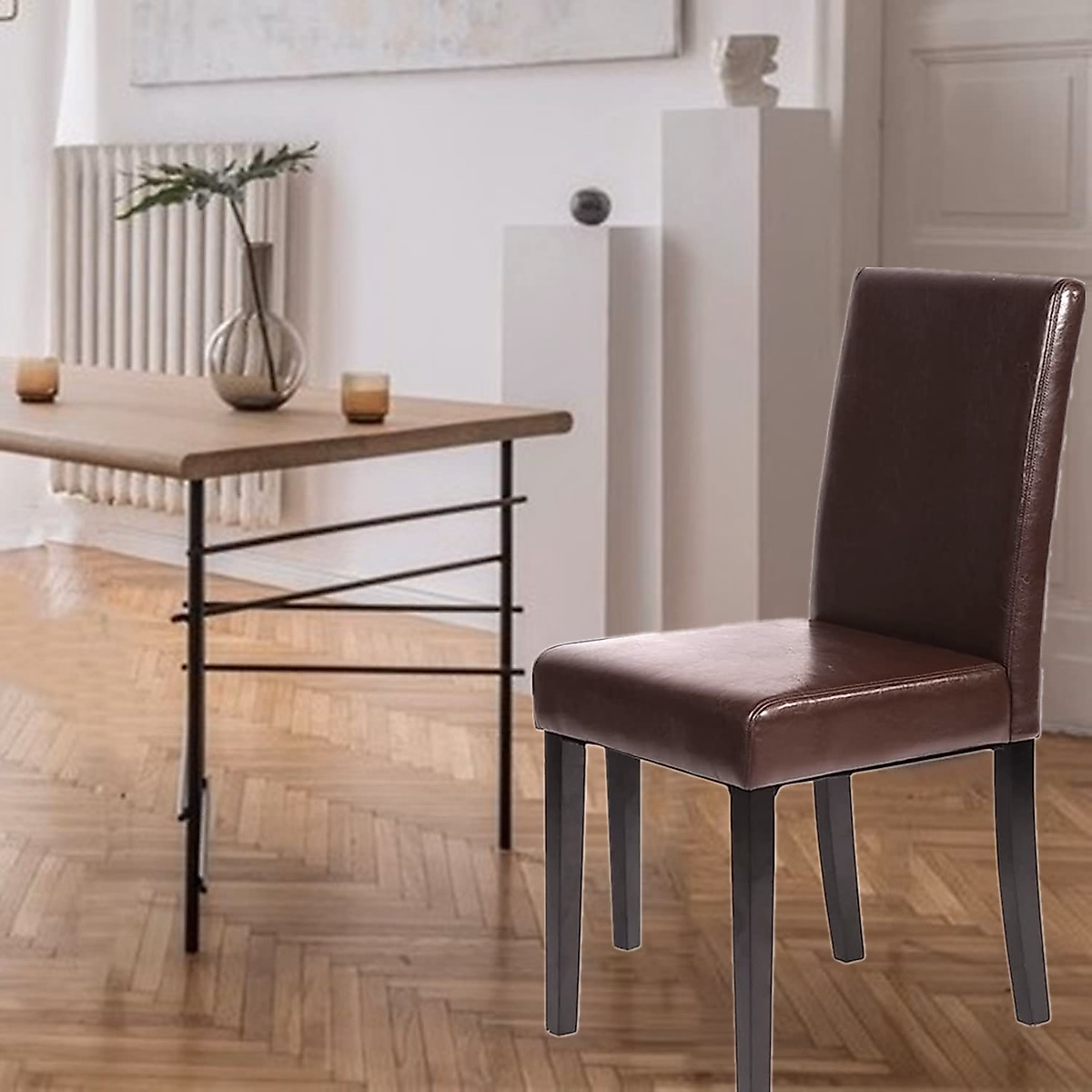 Dining Chairs Set of 4 PU Cushion Dining Room Chairs, Comfortable Parsons Chair Kitchen Chairs, Modern Industrial Upholstered Chairs Suitable for Home, Bistro Coffee Shops, Brown Furniture Urban Style