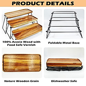 Montex 3 Tier Serving Tray Stand Wooden Serving Platters for Dessert Server Display 17 Inch Metal Stand