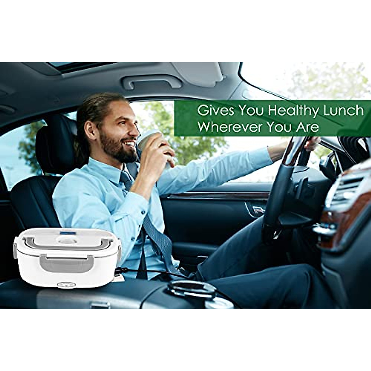 Electric Lunch Box, 60W 12V/24V/110V Portable Food Warmer lunch box,Lunch Heating Food Heater with 1.5L Removable Container,3 in 1 Portable Heated Lunch Box for Car Truck Home Work Adults Food Heating