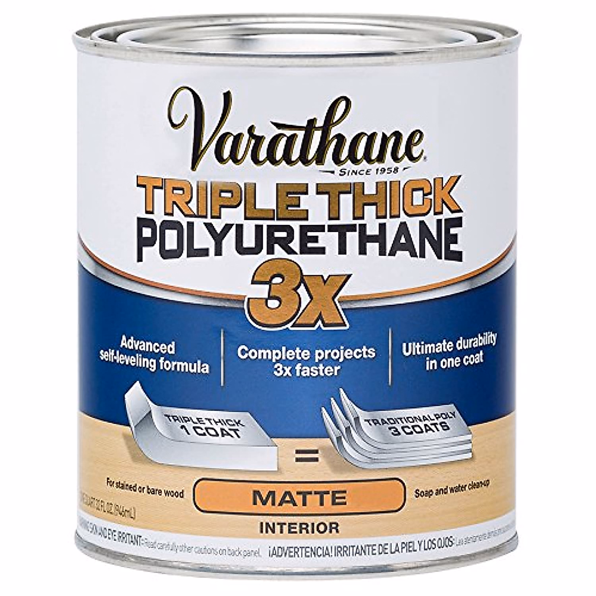 Varathane 304588 Triple Thick Polyurethane Wood Finish, Matte, Quart