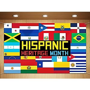 Sunwer Hispanic Heritage Month Photo Booth Backdrop Spanish Speaking Countries Flags Decoration Indoor Outdoor Wall Hanging Background Decor Supply (5.9×3.6ft)