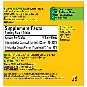 Nature Made Extra Strength Vitamin B12 2500 mcg, Dietary Supplement for Energy Metabolism Support, 60 Tablets, 60 Day Supply
