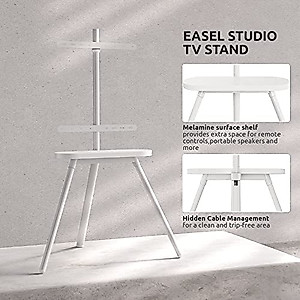 Easel TV Stand for 43 to 65 inch LED LCD OLED Screens Hold up to 88lbs, Height Adjustable Tripod TV Floor Stand with Shelf/Snap Lock/Anti-Tip Strap, Max VESA 400x400mm, Matte White