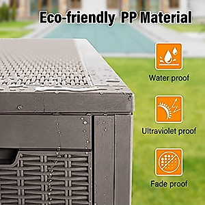 PayLessHere Deck Box 100 Gallons Storage Box Waterproof Outdoor Storage Box Bench with keyhole for Outdoor Garden Pool Patio Storage,Tan
