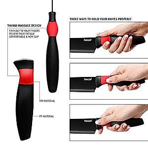 hecef Black Kitchen Knife Set with Adjustable Acrylic Stand, 6 Pcs Ultra Sharp Knives Set with Block, Ergonomic Handle Massage Design, Basic Knife Set for Chef Cutting Cooking