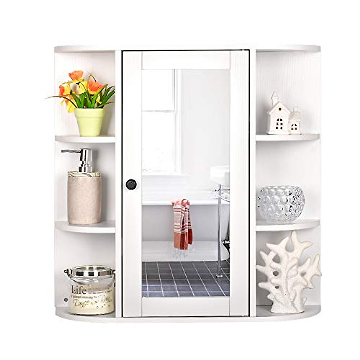 OKIDA Bathroom Wall Mounted Cabinet, Toilet Bathroom Spacesaver, Multipurpose Kitchen Medicine Storage Organizer with Single Mirror Door and Adjustable Shelf (White)