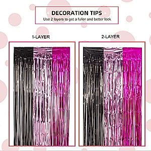 LOLStar 3 Pack Minnie Birthday Party Supplies,3.3x6.6 ft Black Pink Fuchsia Tinsel Foil Fringe Curtains,Cartoon Mouse Photo Booth Prop Streamer Backdrop,Minnie Themed Party Decoration for Girls Babies