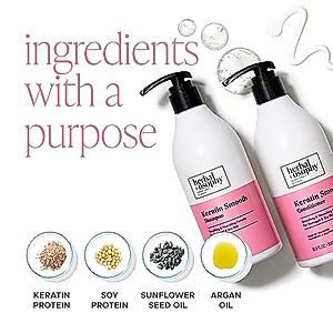 Herbalosophy Keratin Shampoo & Conditioner Set (Package May Vary), Smoothing, Nourishing & Moisturizing Formula for Damaged and Dry Hair, Extra Strength Hydrate & Repair for Color Treated Hair, Anti Frizz, Free of Sulfate, Parabens and Gluten, 2 x 16.9 Fl