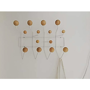 SHISEDECO Classic Hang it All Coat Rack, Mid Century Modern Wall Mounted Coat Hooks with Painted Solid Wooden Balls(Multi Colors Available) (White Frame Natural)