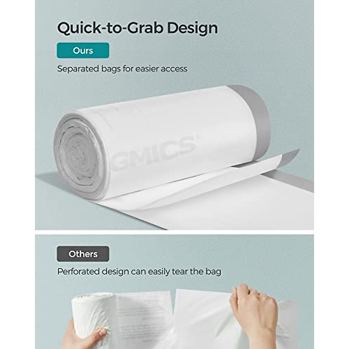 SONGMICS Small Trash Bags for 6.6 Gallon Trash Cans, Drawstring Garbage Bags, Liner Code 025A, 3 Rolls, 120 Count, White UKRB025A03