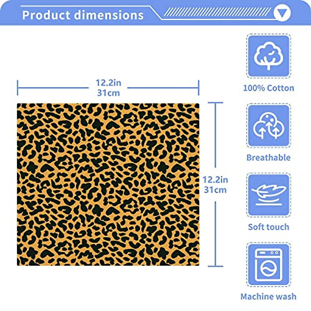 Animal Leopard Print Towels Cotton Washcloths Set,Soft Highly Absorbent Face Cloths,Fingertip Towels for Bath Fitness, Sports,Yoga,12'' x 12'' (4 Pack)