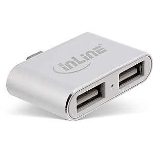 InLine 33291I Mini USB 2.0 Hub, USB C Male to 2X USB A Female Silver