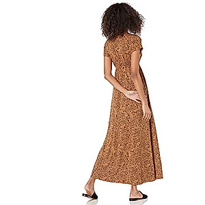 Amazon Essentials Women's Waisted Maxi Dress (Available in Plus Size), Dark Camel Leopard, Medium