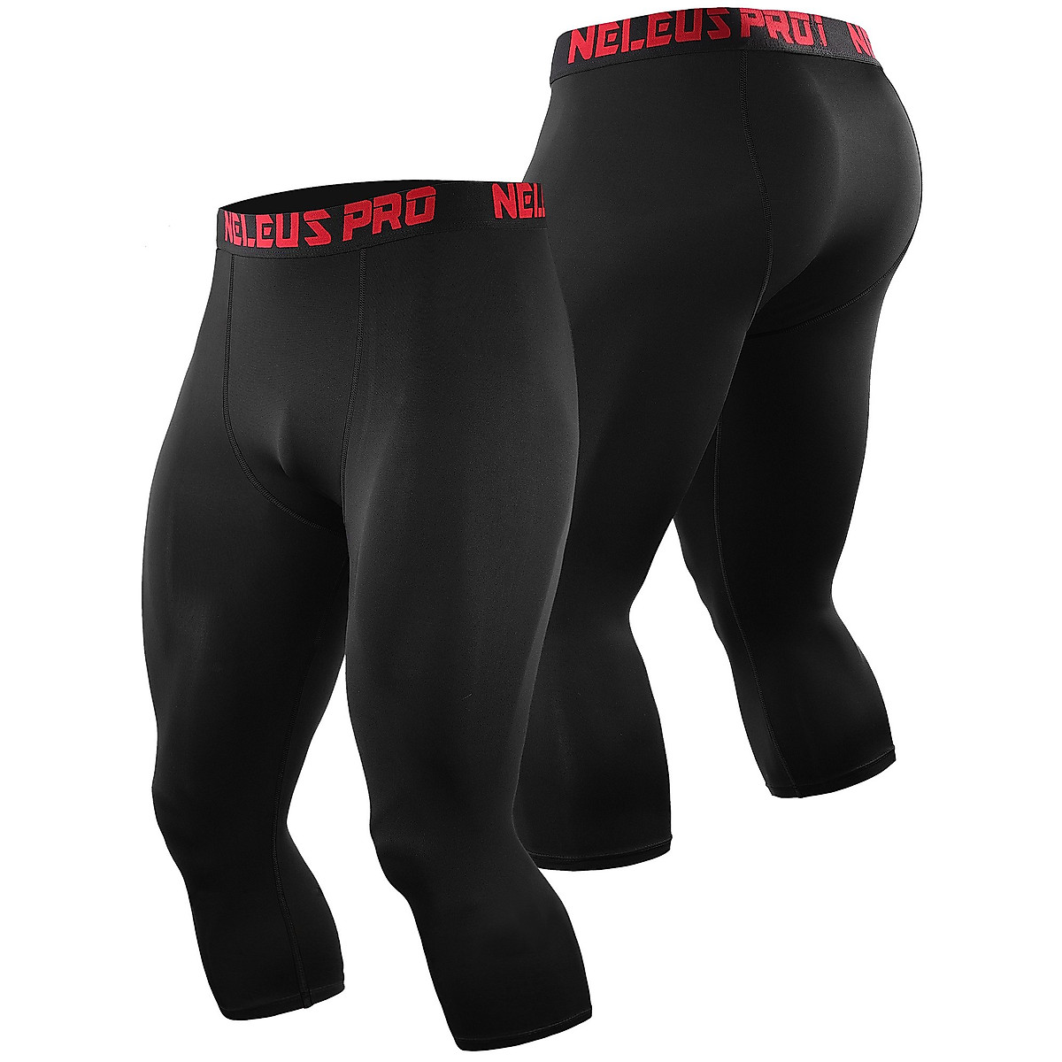 NELEUS Men's 3 Pack Running Capri Leggings Athletic Compression Short,6057,Black,red and Grey Stripe,3XL