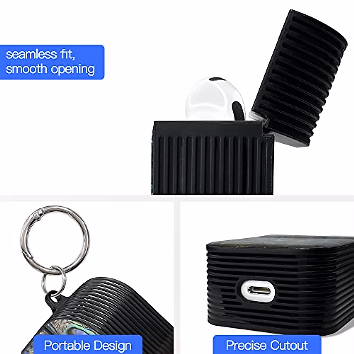 Tucana Mother of Pearl Airpods 3 Case for Women and Girls, Cover with Natural Mother-of -Pearl Shell Bling Glitter Hard Case Compatible with Apple Airpods 3 Charging Case (Black Shell)