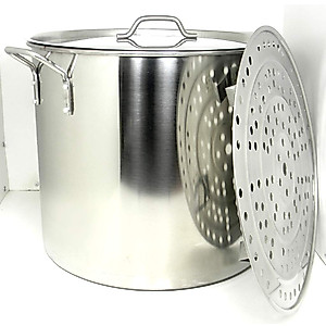 100 Quart Stainless Steel Stock Pot with Rack & Lid