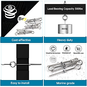 Muzata 5 Pack 1/4" x 5" Eye Bolts with Nuts Washers T316 Stainless Steel Threaded Eyebolts Heavy Duty Shoulder Lifting Ring Marine Grade UNC-3A CR32