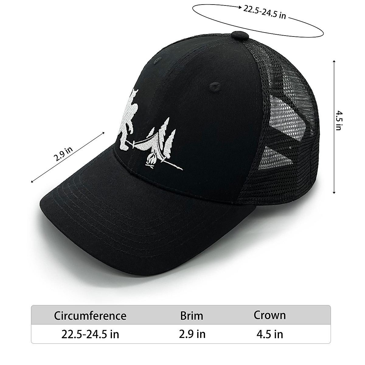 Sasquatch Baseball Cap Mens Big Foot Trucker Hat Embroidered Ball Cap Women Mesh Camping Cap Funny Bigfoot Gift