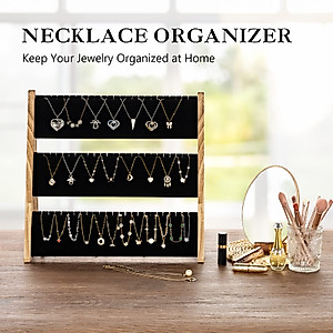 Yoimori Necklace Holder, 3 Tier Necklace Organizer Stand with Velvet, Wood Necklace Display Stands for Selling, Jewelry Display Stand for 72 Necklaces Bracelets (Brown)